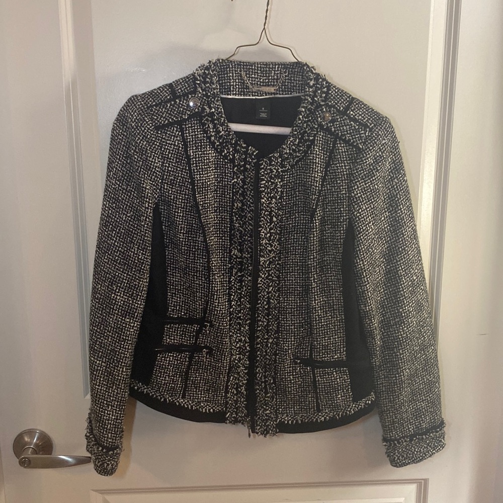 Whbm Chanel Style Black Tweed Boucle Jacket - Gem